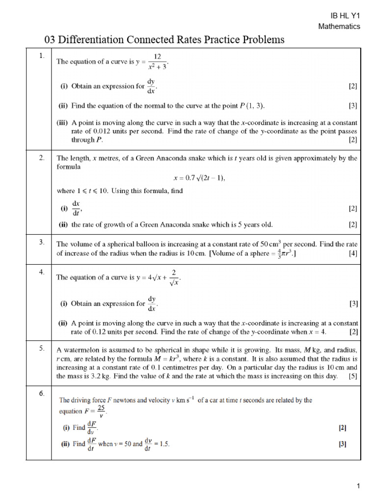 09b Connected Rates Practice Problems | PDF