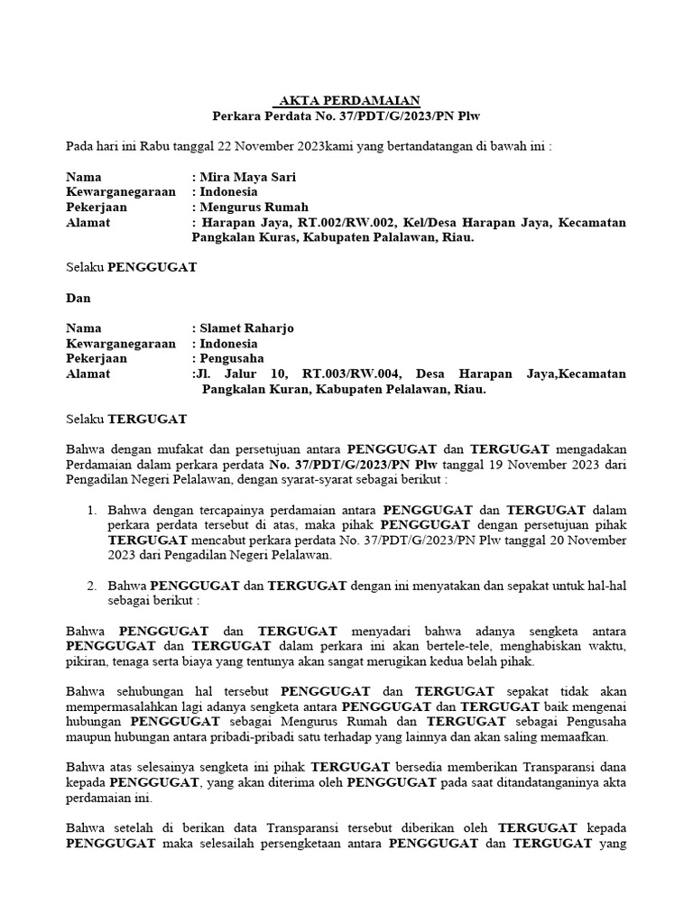 Akta-Perdamaian 1 | PDF