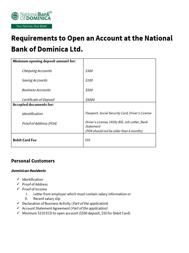 National Bank of Dominica Account Requirements | PDF | Identity ...
