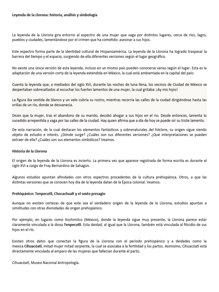Leyenda de La Llorona | PDF