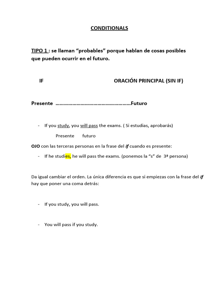 Explicación CONDITIONALS | PDF