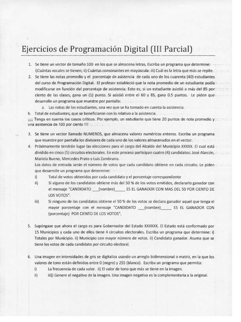 Programación Digital - Ejercicios III Parcial | PDF