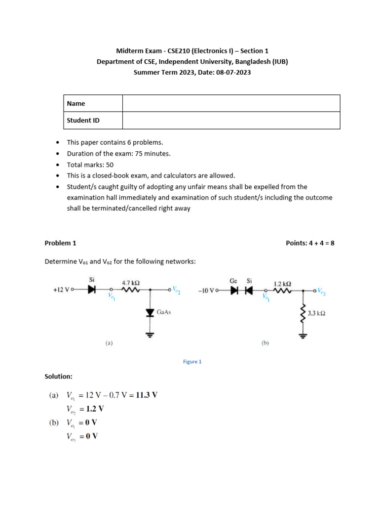 Midterm Exam Questions With Solution | PDF | Electrical Circuits | Electromagnetism