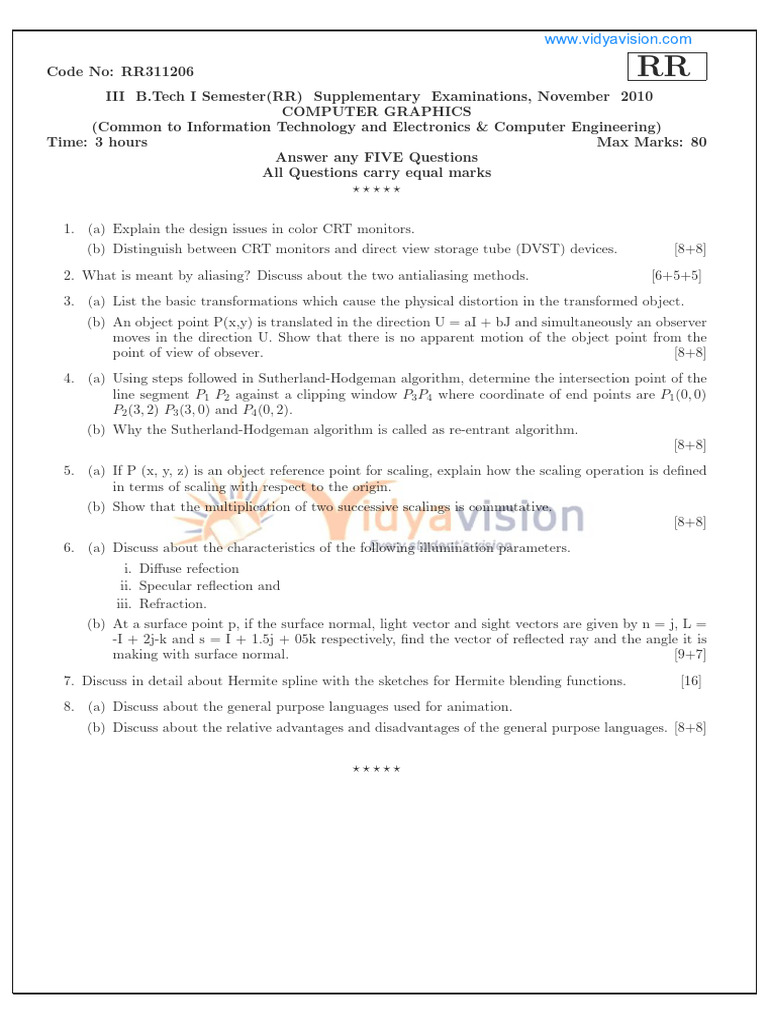 (WWW - Entrance-Exam - Net) - JNTU ECE 3rd Year Computer Graphics Sample Paper 2 | PDF ...