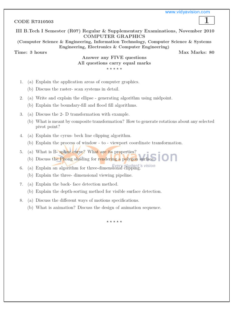 Entrance Exam Net Jntu Ece 3rd Year Computer Graphics Sample Paper 4 Pdf 