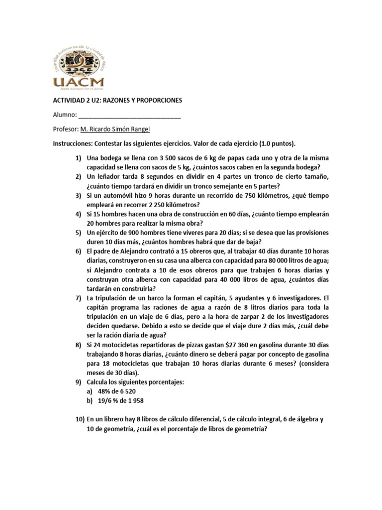 Actividad Practica 2 U2 Taller de Matematicas | PDF