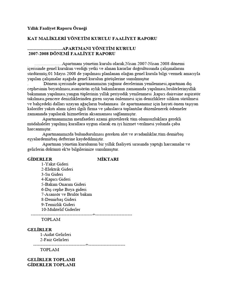 Yillik Faaliyet Raporu Ornegi | PDF