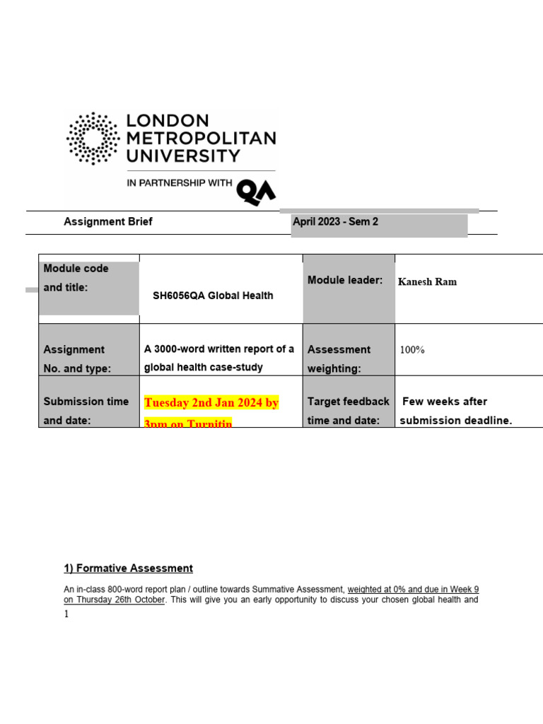 MI-SH6056QA Global Health Assignment Brief 1 | PDF