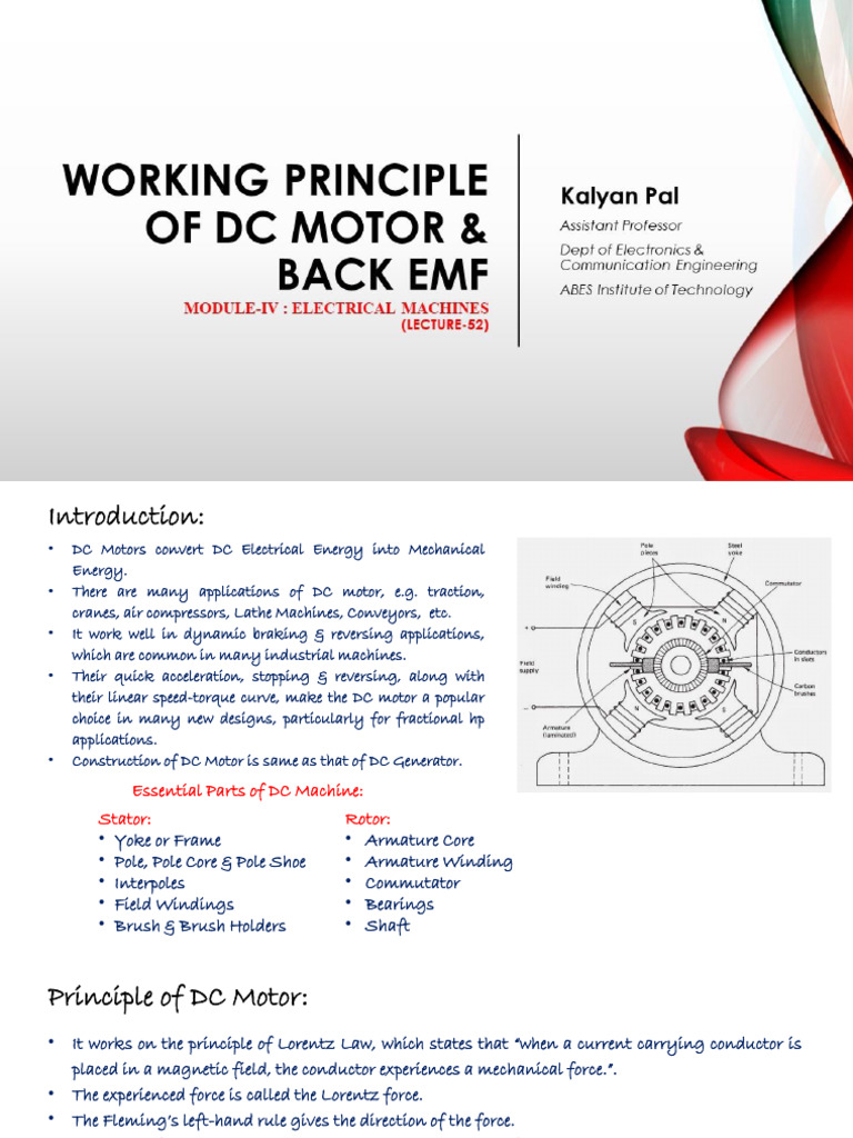 Working Principle of DC Motor & Back EMF | PDF | Electric Motor ...
