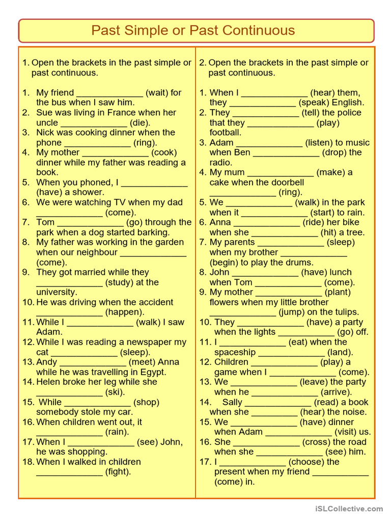 Past Simple or Past Continuous | PDF