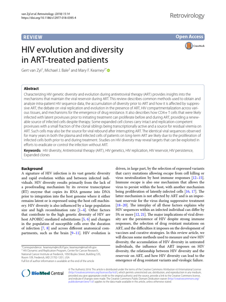 HIV Evolution and Diversity ART Treat Van Zyl 2018 | PDF | Virus | Management Of Hiv/Aids