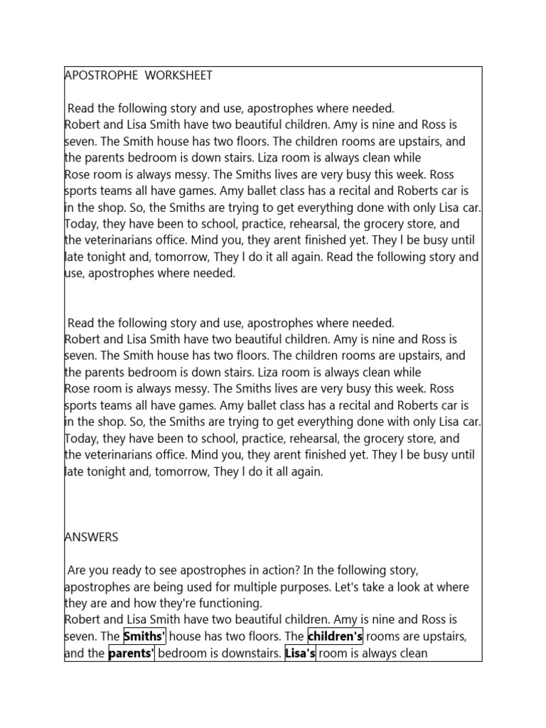 Apostrophe Worksheet | PDF