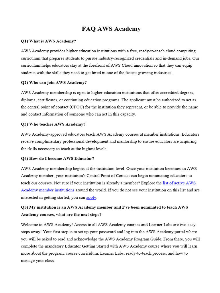 FAQ AWS Academy | PDF | Amazon Web Services | Cloud Computing