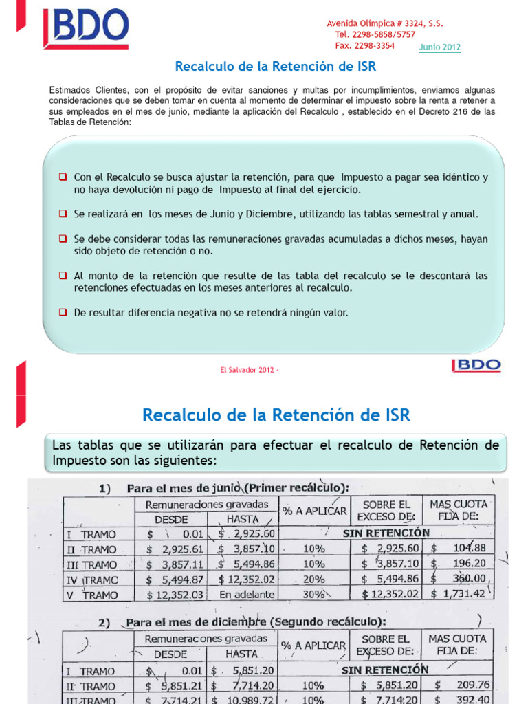 Recalculo de Retención de ISR 2012 | PDF | Impuesto sobre la renta ...