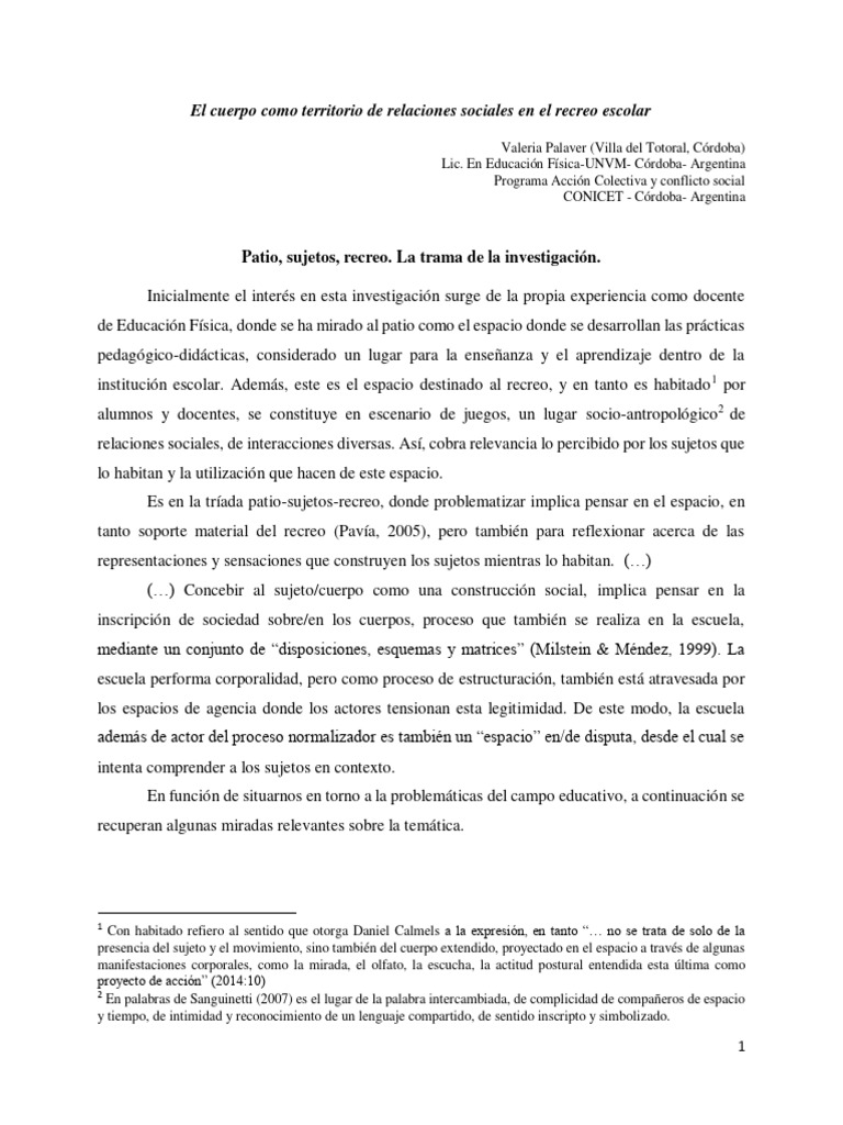 Cuerpo y Recreo Escolar. (Recorte) | PDF | Espacio | Enseñando