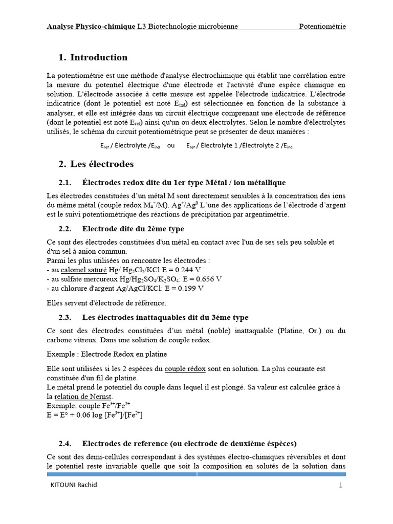 Potentiométrie | PDF | Titrage | Chimie