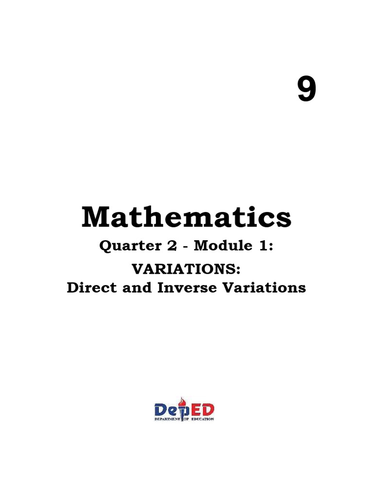 Math 9 q2 Week 1 Module 1 Variations Direct and Inverse Variations For Reproduction 1 | Download ...