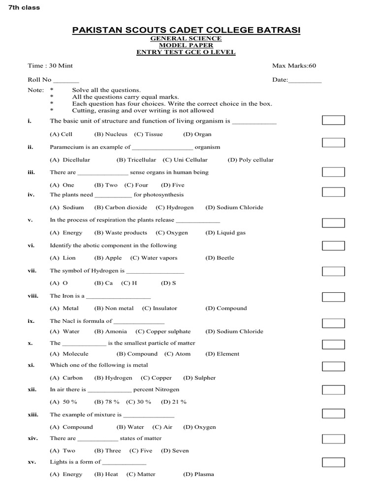 O Level Model Paper For Entry Test | PDF | Chemical Compounds | Water
