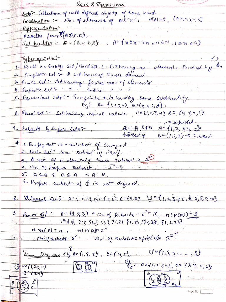 Sets and Relation Aarambh Notes | PDF