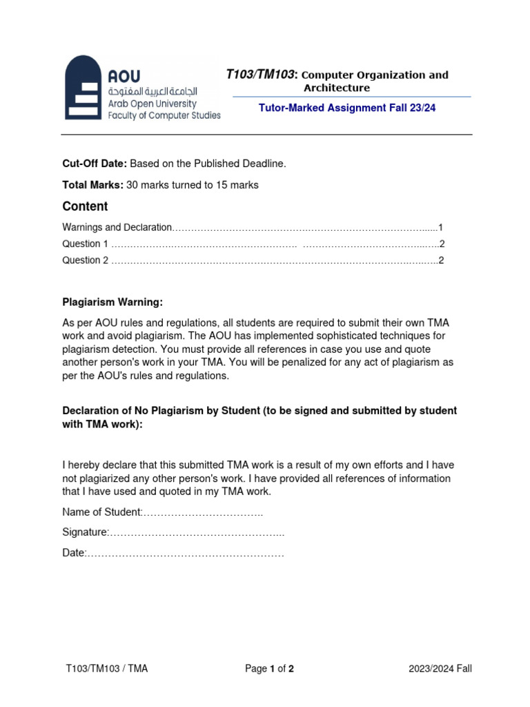 T103 - TM103 Tma Fa23 24 1 | PDF | Bit | Computer Program