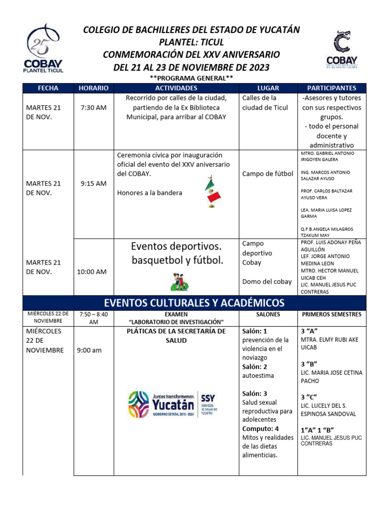 Programa General Aniversario MODIFICADO | PDF