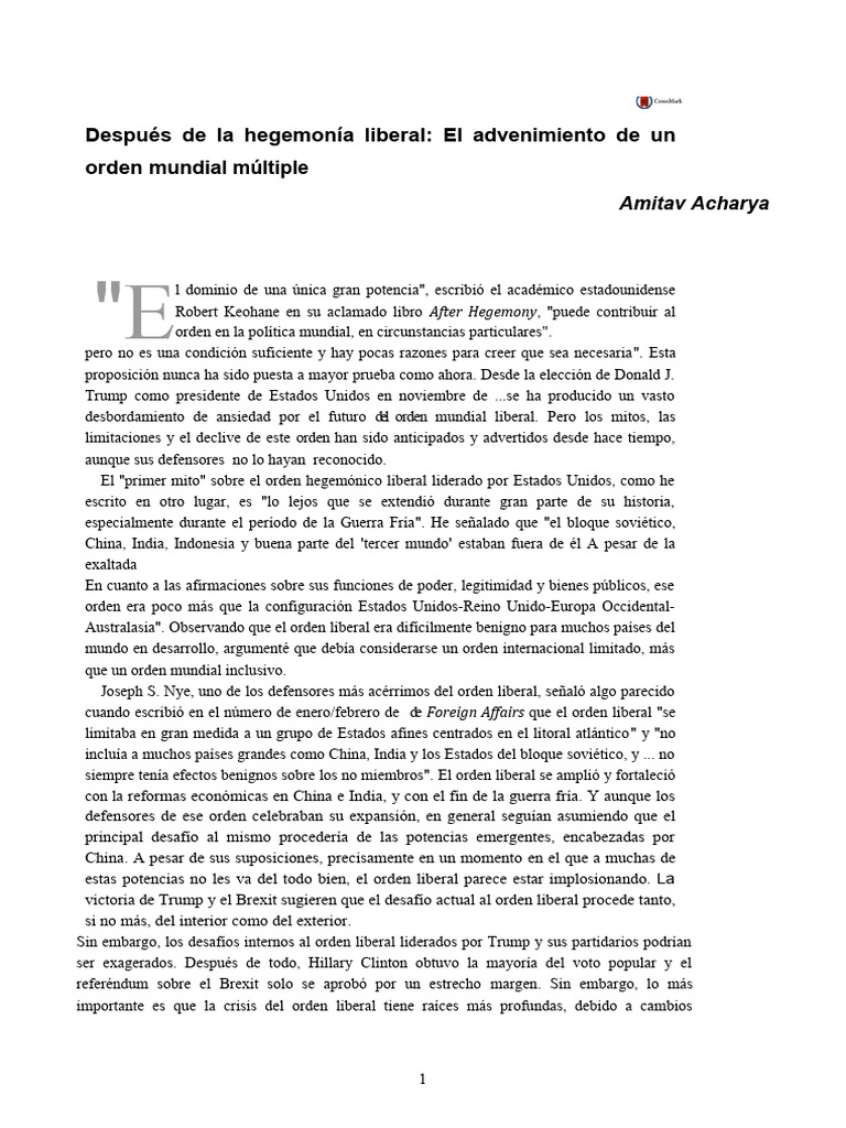 2017 A. Acharya - After - Liberal - Hegemony - The - Advent - of - A ...