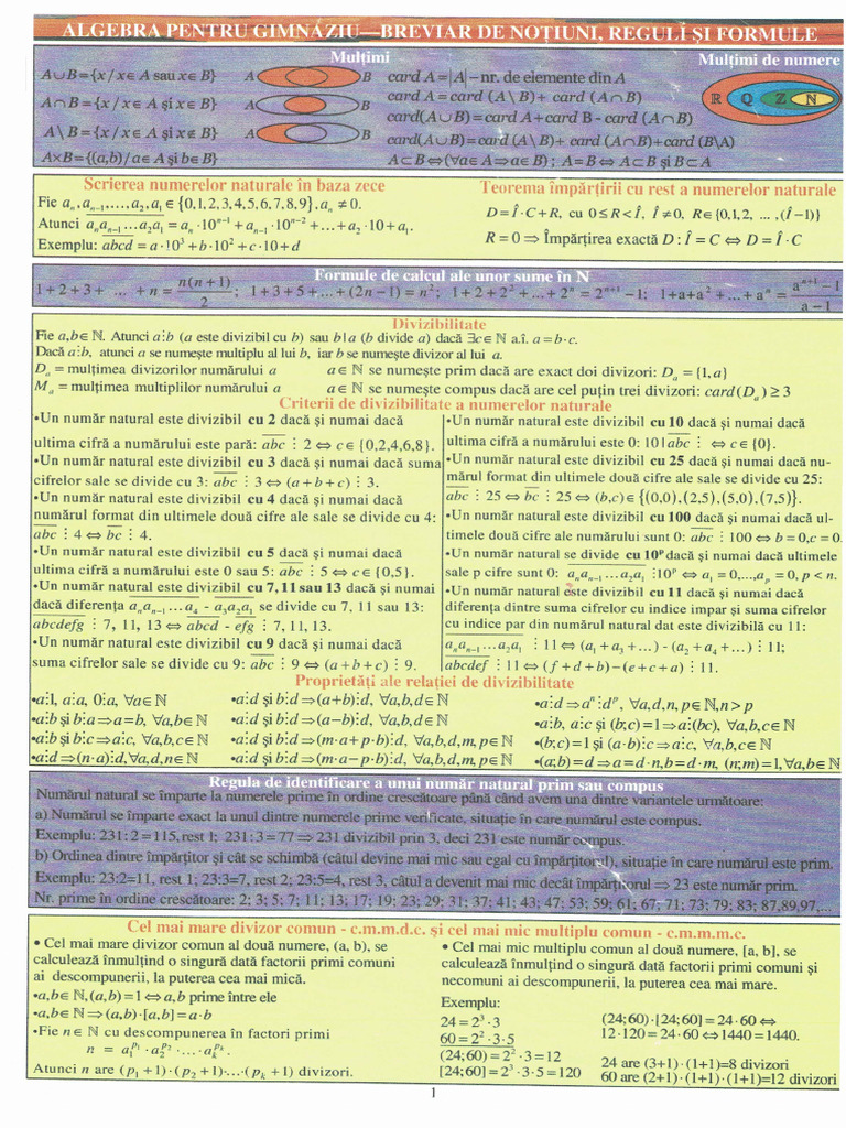 Formule Matematica Gimnaziu | PDF