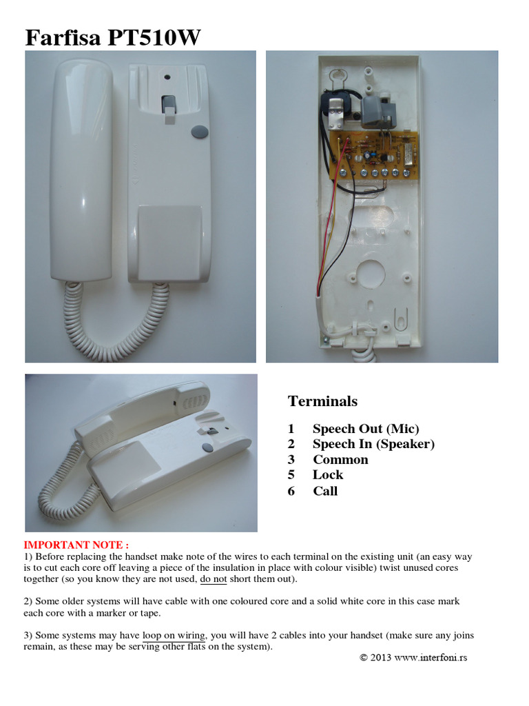 Farfisa PT510W Intercom Wiring Guide | PDF | Computers