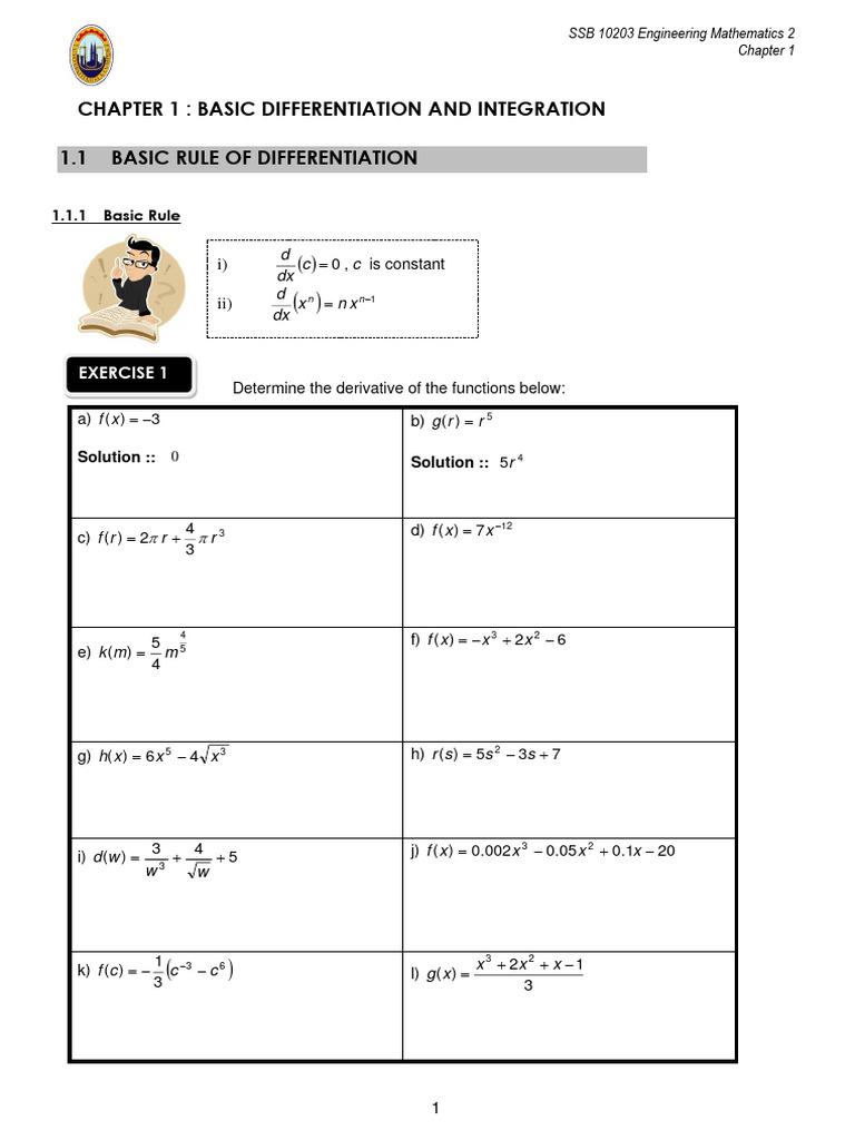 Engineering Mathematics: Differentiation & Integration | PDF | Integral ...