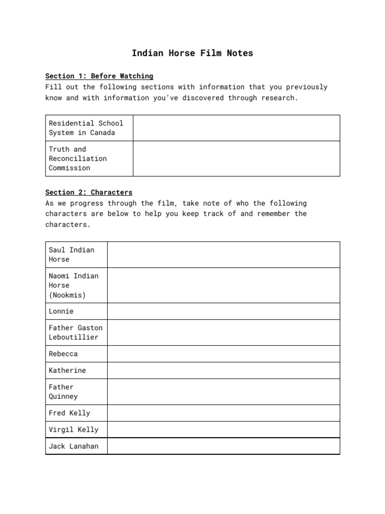 Indian Horse Film Notes | PDF