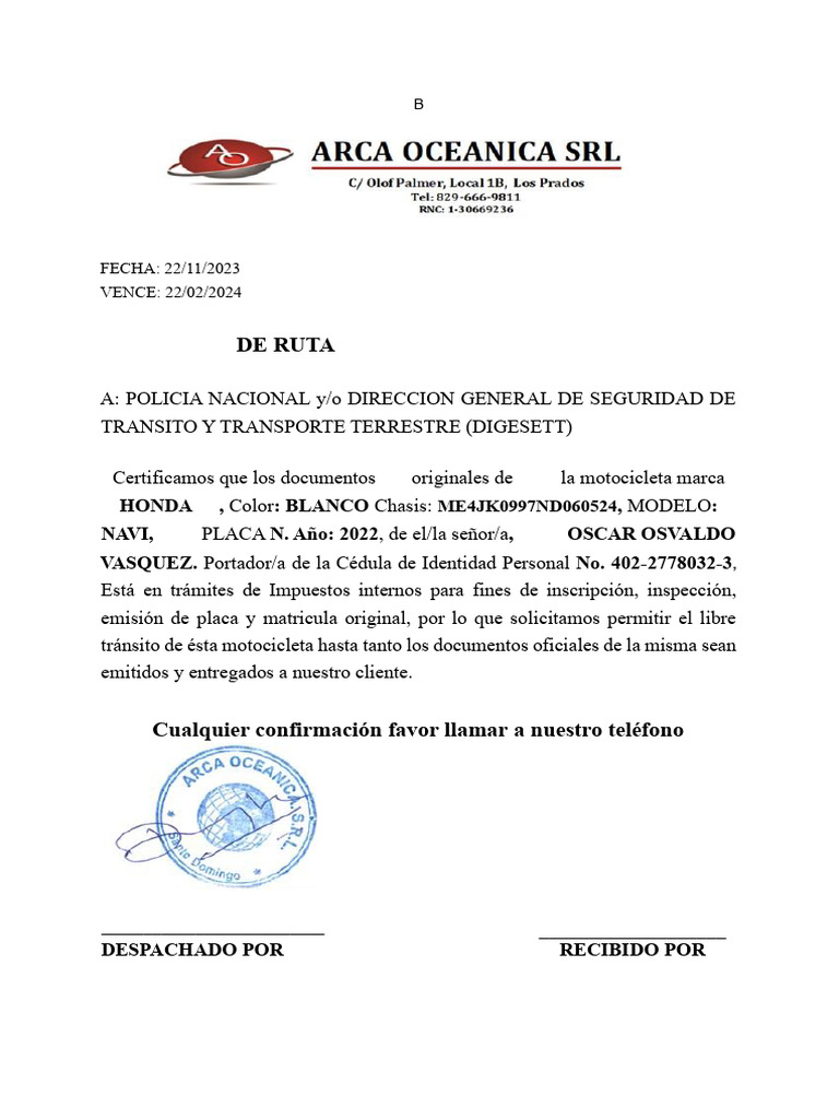 Carta de Ruta Oscar Osvaldo Vasquez | PDF | Negocios | Tecnología