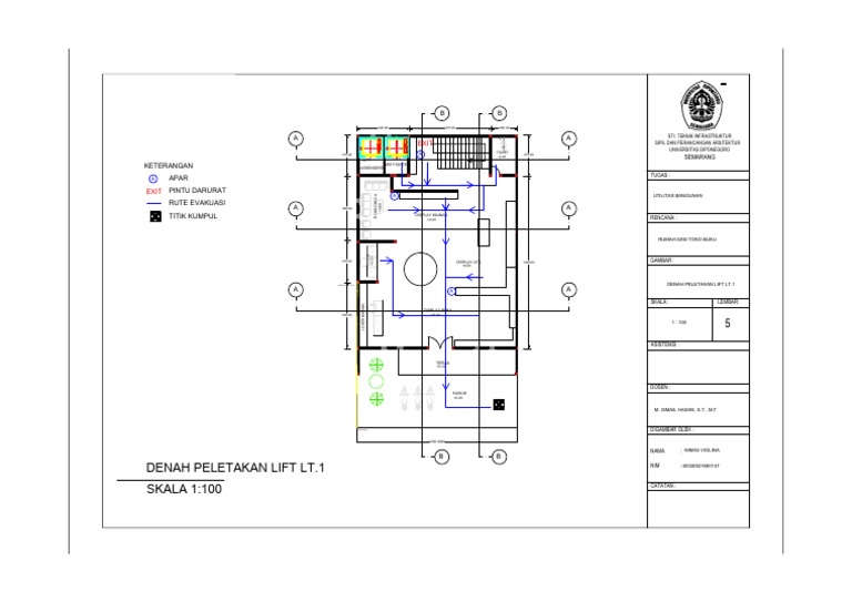 Denah Peletakan Lift Lt.1 SKALA 1:100: Keterangan Apar Pintu Darurat ...