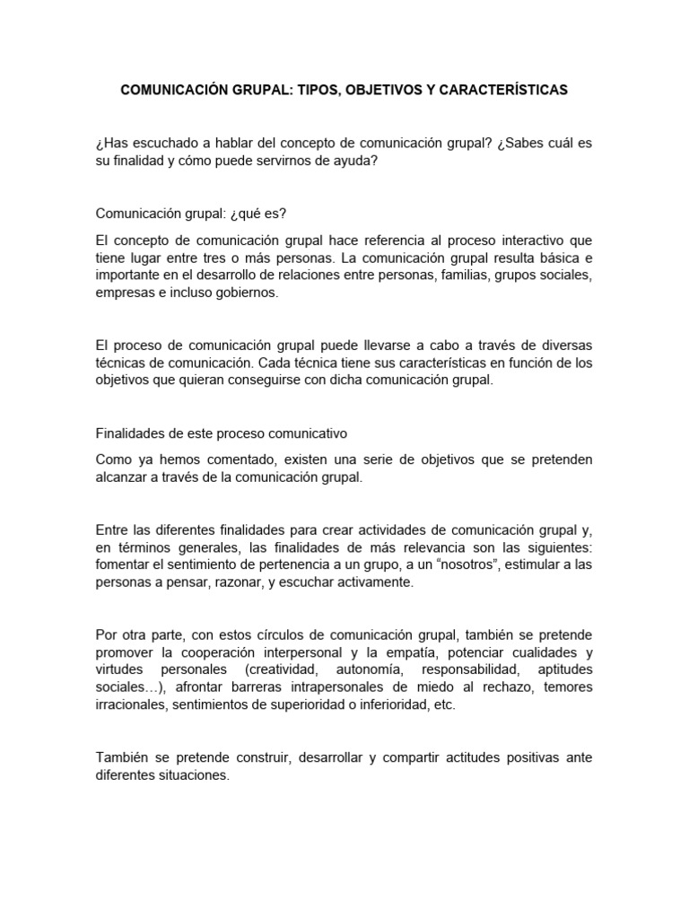 Comunicación Grupal | PDF | Comunicación | Sicología