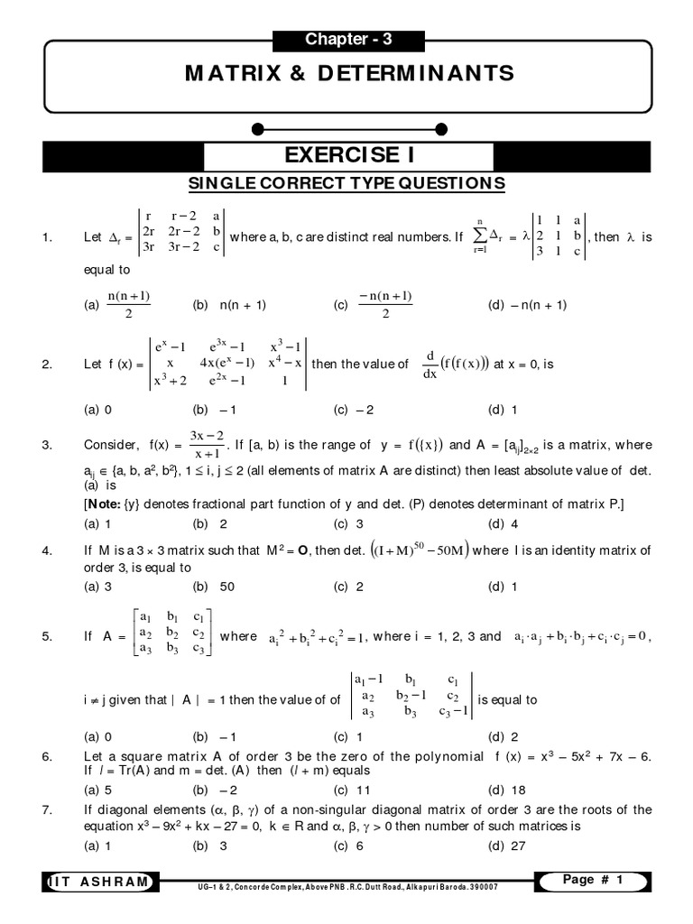 3 Matrix And Determinants Pdf Matrix Mathematics Determinant