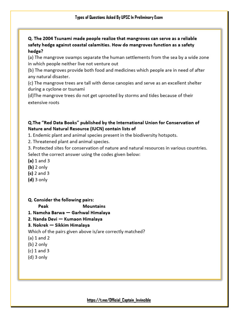 Types of Questions Asked by UPSC in Preliminary Exam | PDF | Mangrove | Presidents Of The United ...