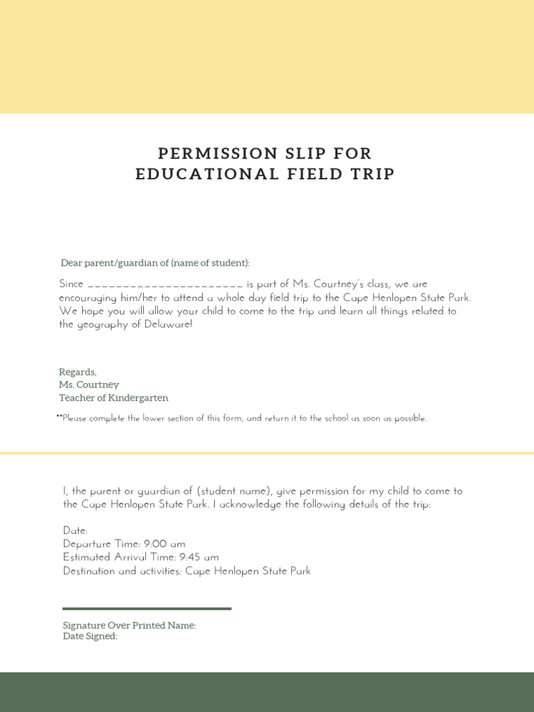 Field Trip Permission Slip Form | PDF