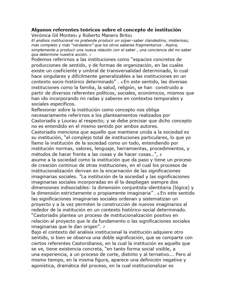Algunos referentes teóricos sobre el concepto de instituciones Veronica ...