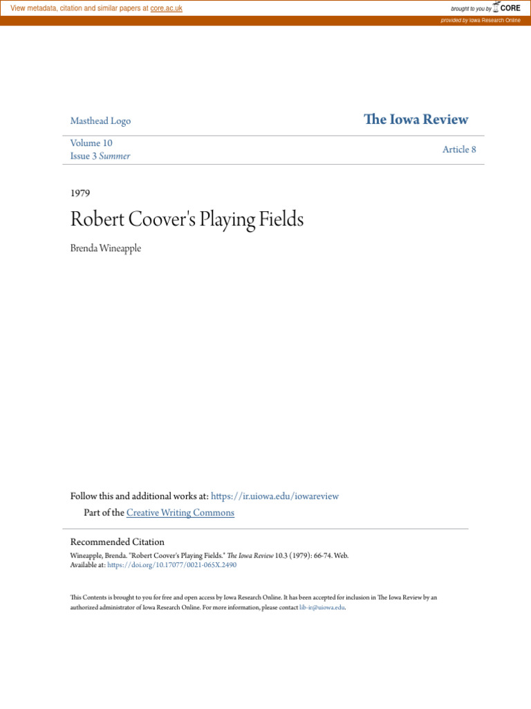 Analysis of Coover's Playing Fields | PDF | Experience | Imagination