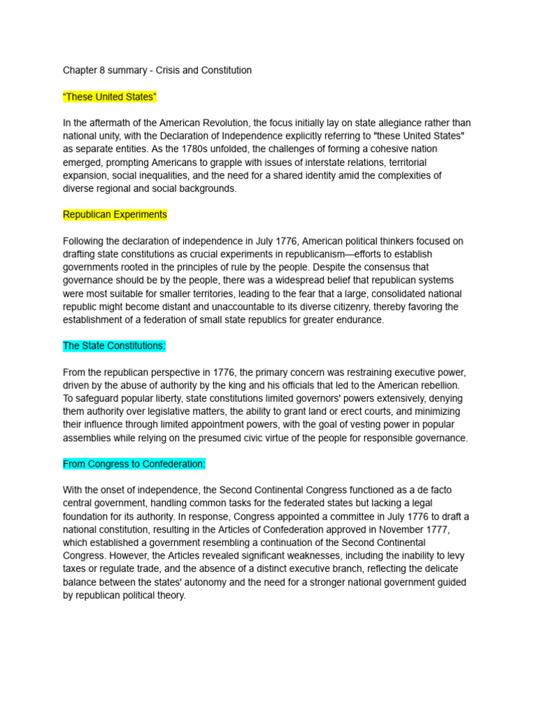 Chapter 8 Summary | PDF | Constitutional Convention (United States ...