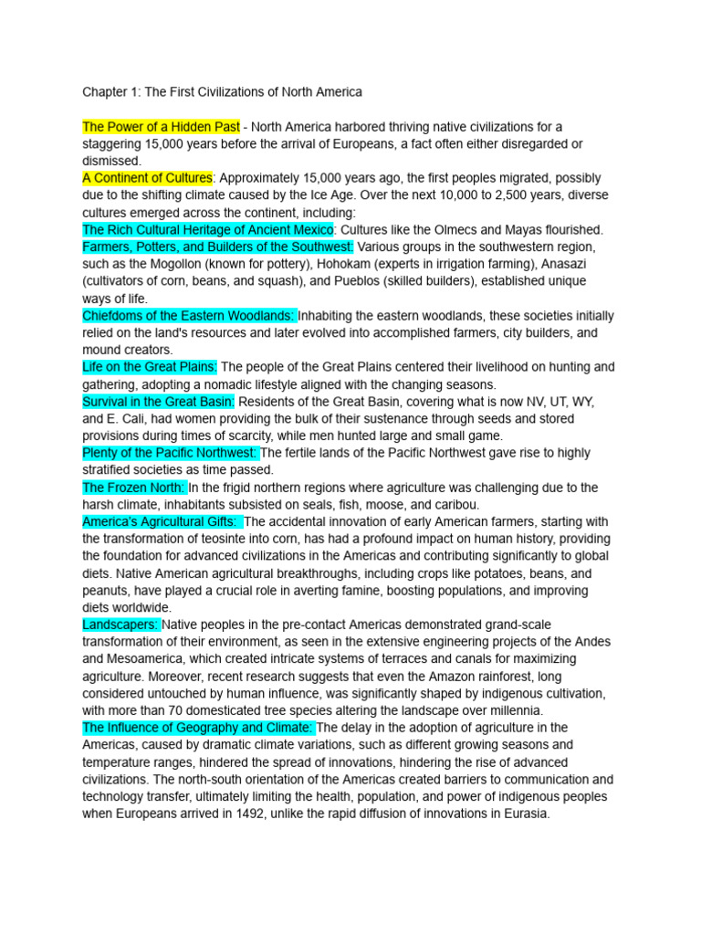 Chapter 1 - The First Civilizations of North America | PDF ...