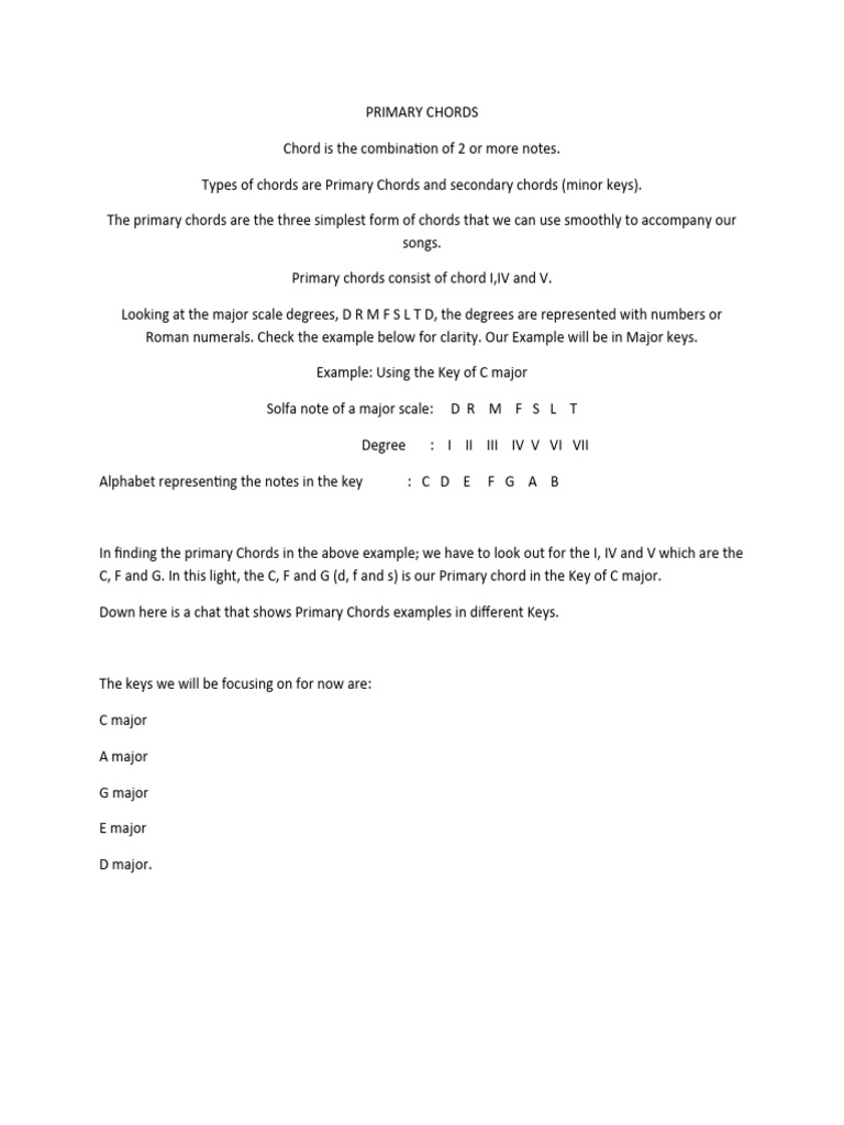 Primary Chords for Beginners | PDF