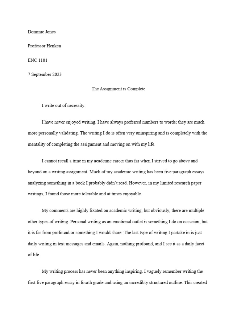 Unit One Project Who Am I As A Writer | PDF | Cognitive Psychology ...