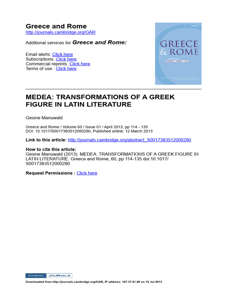 Medea-Transformations of A Greek Figure in Roman Literatures - Gesine ...