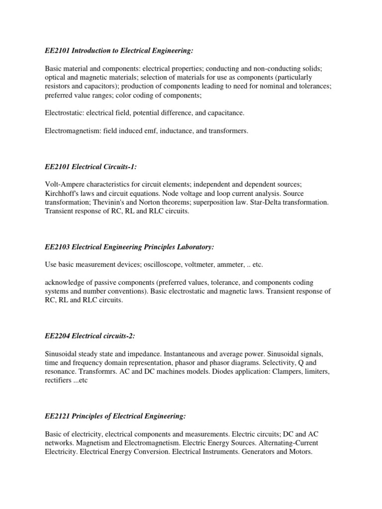 Electrical Engineering Syllabus | PDF | Electrical Network | Voltage
