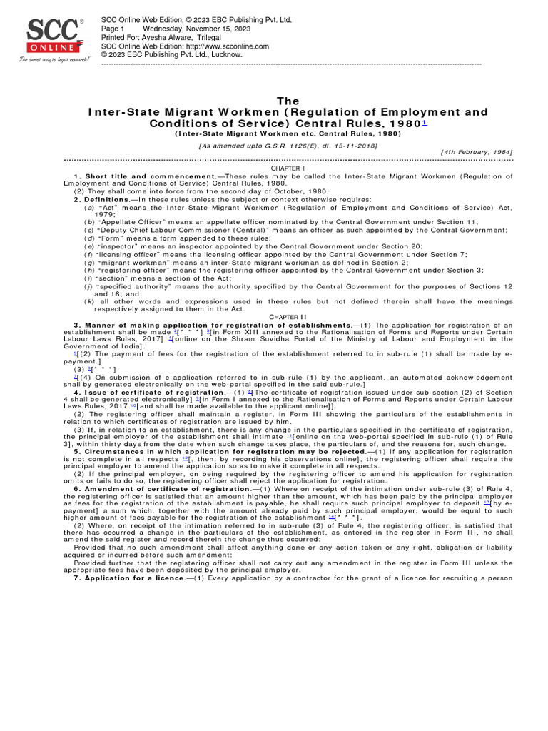 The Inter-State Migrant Workmen (Regulation of Employment and ...