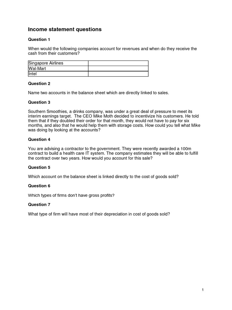 Exercises in Class - The Income Statement Questions | PDF | Net Income | Income Statement