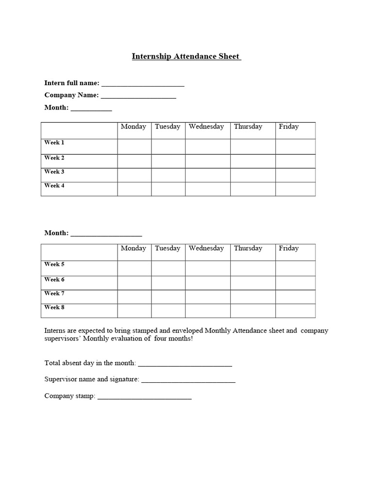 Toaz - Info Internship Attendance Sheet PR | PDF | Career & Growth