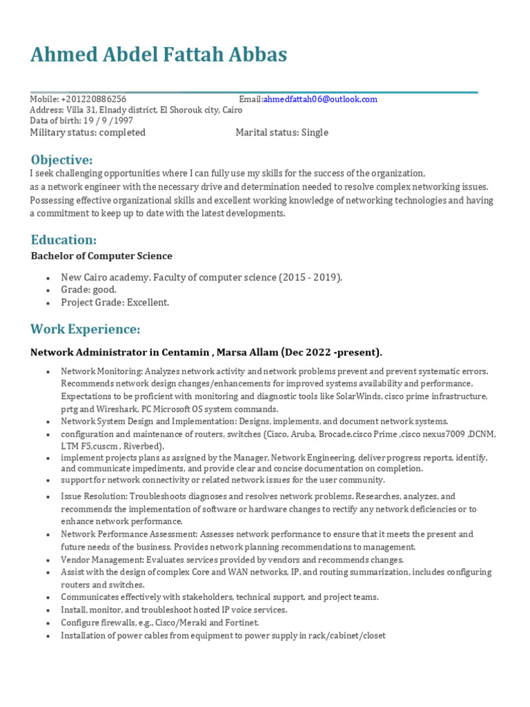 Ahmed Abd Elfattah-CV | PDF | Computer Network | Router (Computing)