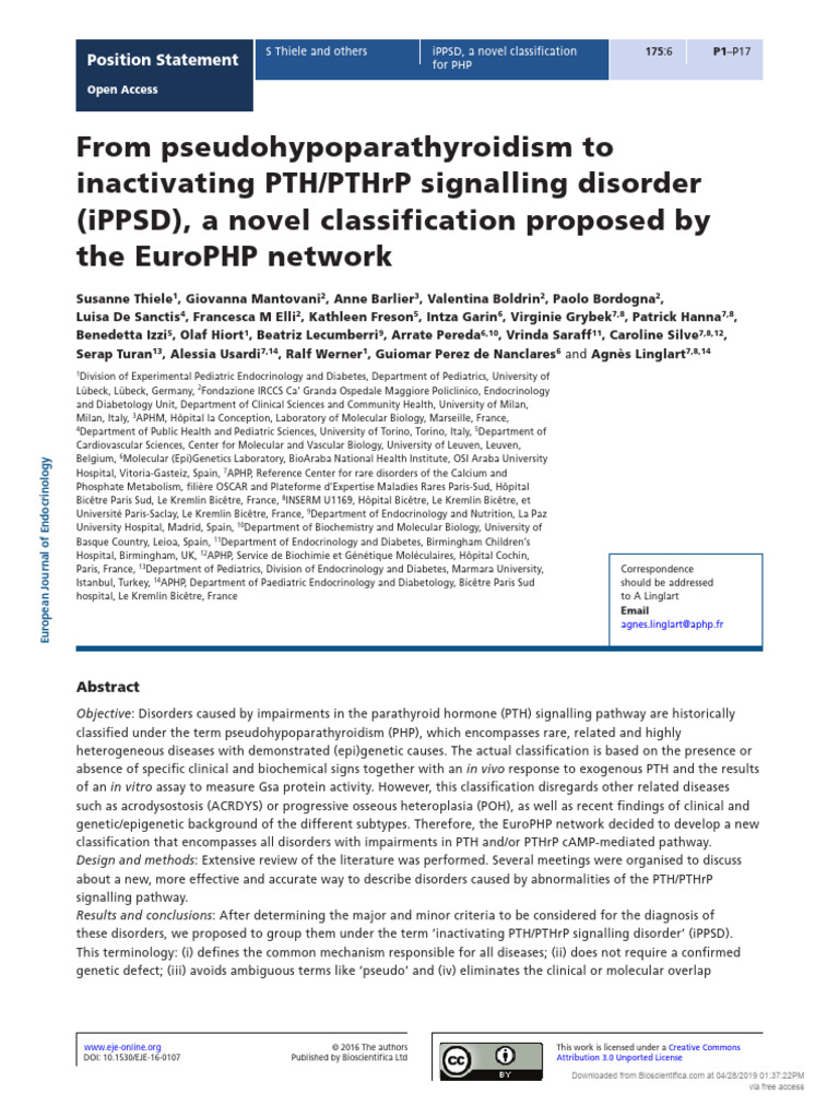 From Pseudohypoparathyroidism To Inactivating PTH/PTHRP Signalling Disorder (Ippsd), A Novel ...