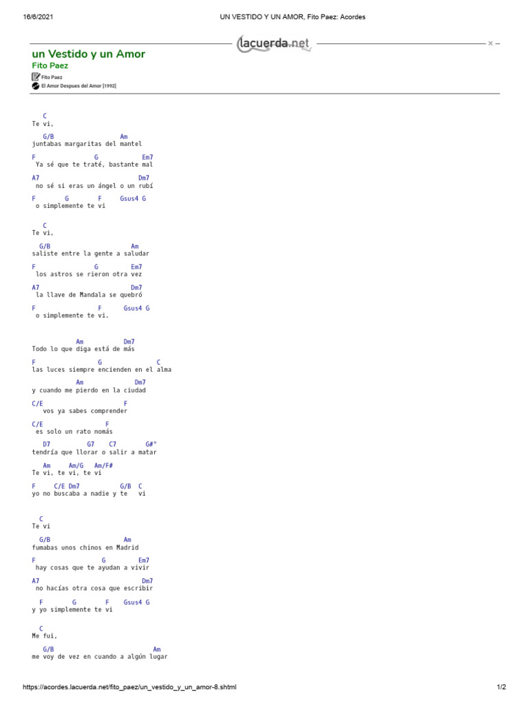 Un Vestido y Un Amor, Fito Paez - Acordes C | PDF